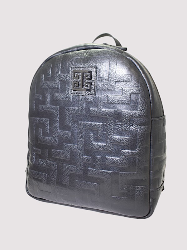 CLEO - LEATHER - Embossed CLASSIC Pattern - Black - Backpack